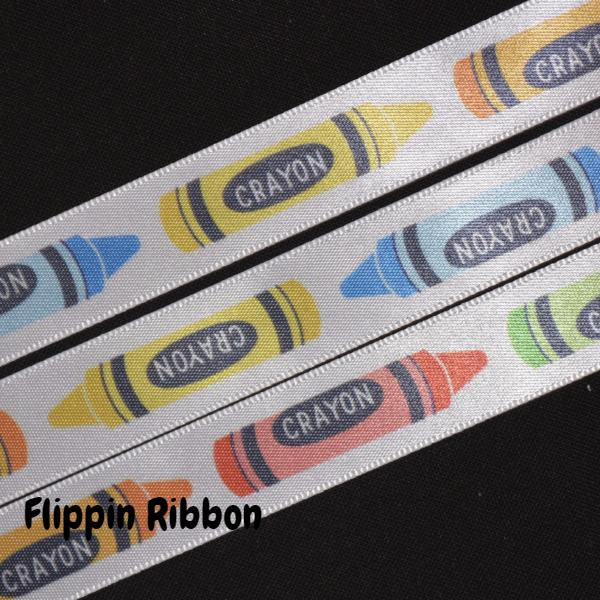 Crayon Ribbon - 5/8 inch Printed Satin Ribbon – Flippin Ribbon Crafts