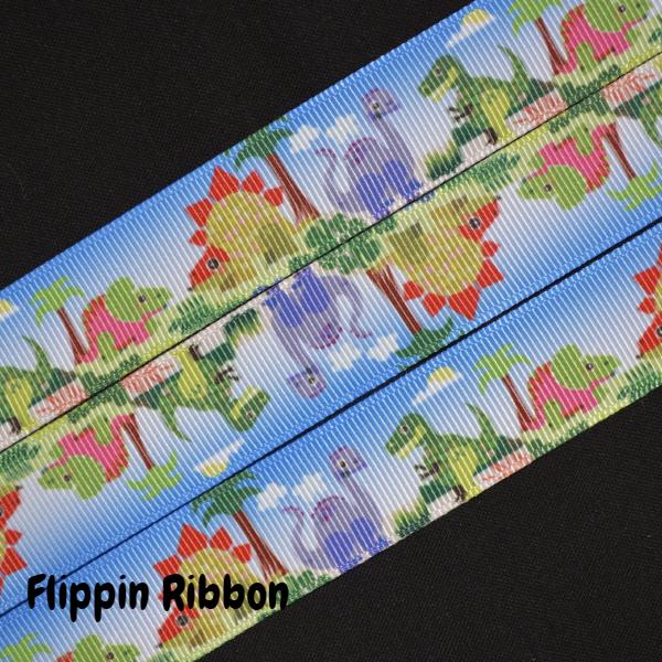 Dinosaur Ribbon - 7/8 inch Printed Grosgrain Ribbon – Flippin Ribbon Crafts