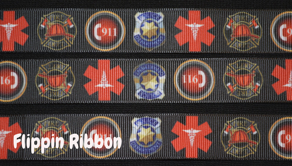 Emergency Services-First Responder Ribbon - 7/8 inch Printed Grosgrain ...