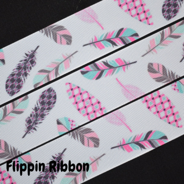 Feather Ribbon - 1 1/2 inch Printed Grosgrain Ribbon – Flippin Ribbon ...