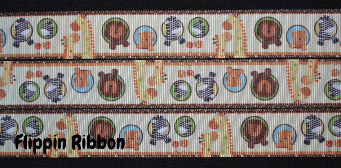 Safari Animal Ribbon - 1 inch Printed Grosgrain Ribbon – Flippin Ribbon ...
