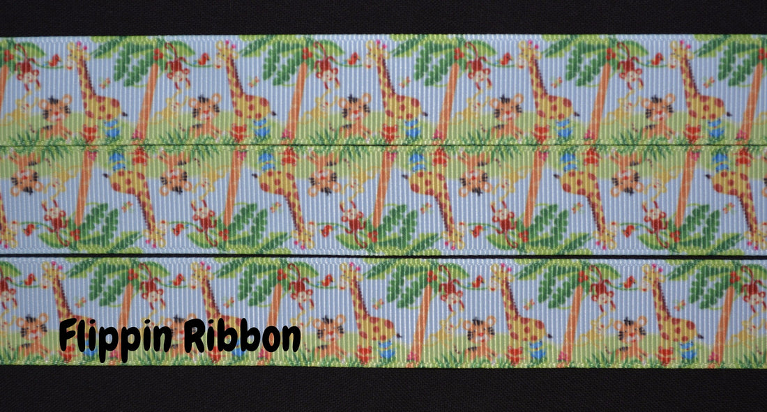 Scenic Giraffe Ribbon - 7/8 inch Printed Grosgrain Ribbon – Flippin ...