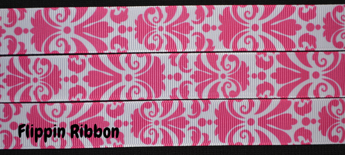 Hot Pink Damask Ribbon - 7/8 inch Printed Grosgrain Ribbon – Flippin ...
