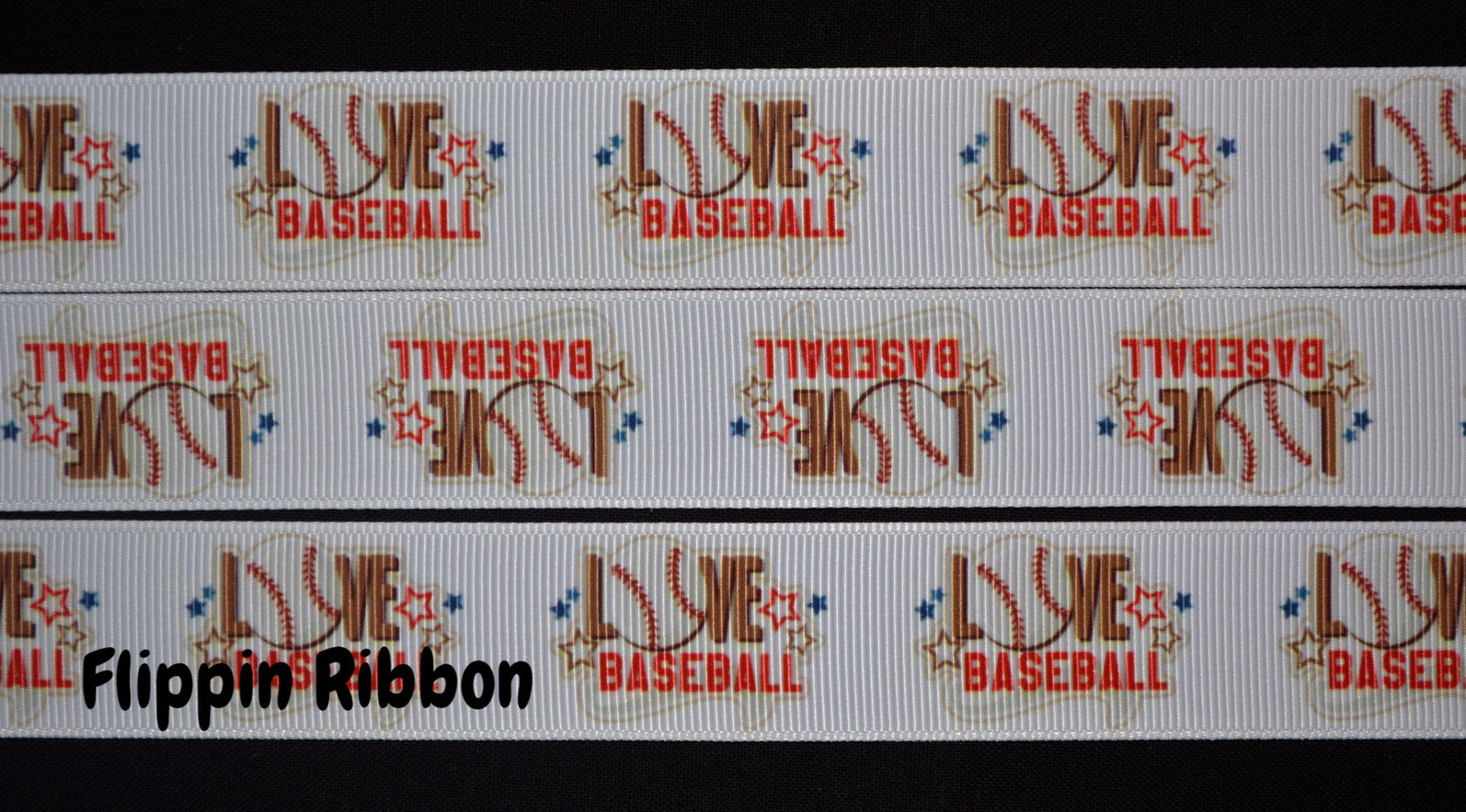 Love Baseball Ribbon - 1 inch Printed Grosgrain Ribbon – Flippin Ribbon ...