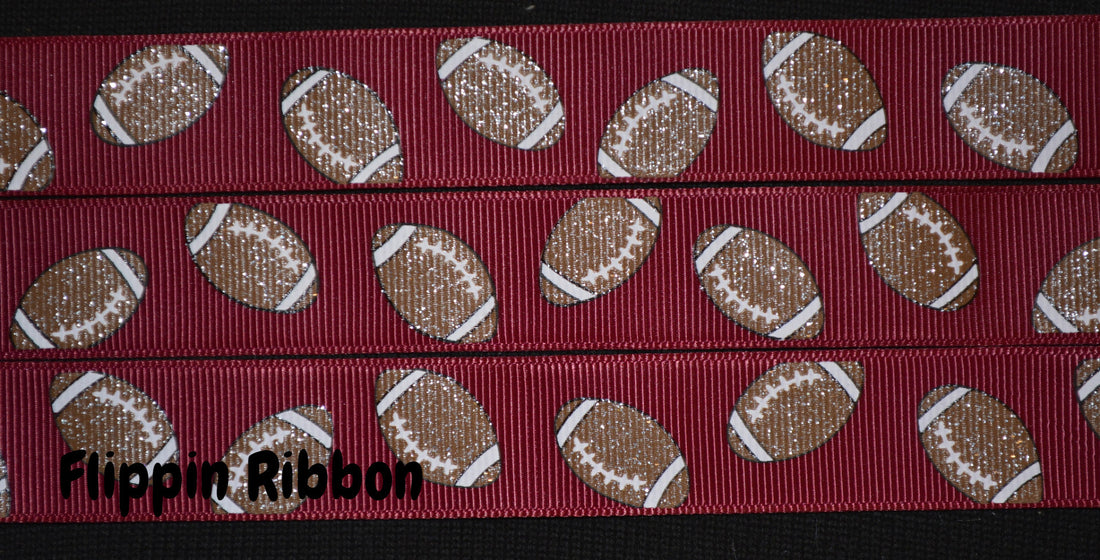 Maroon Football Ribbon - 7/8 inch Printed Grosgrain Ribbon – Flippin ...