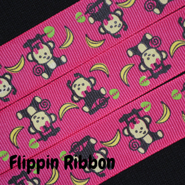 Hot Pink Monkey Ribbon - 7/8 inch Printed Grosgrain Ribbon – Flippin ...