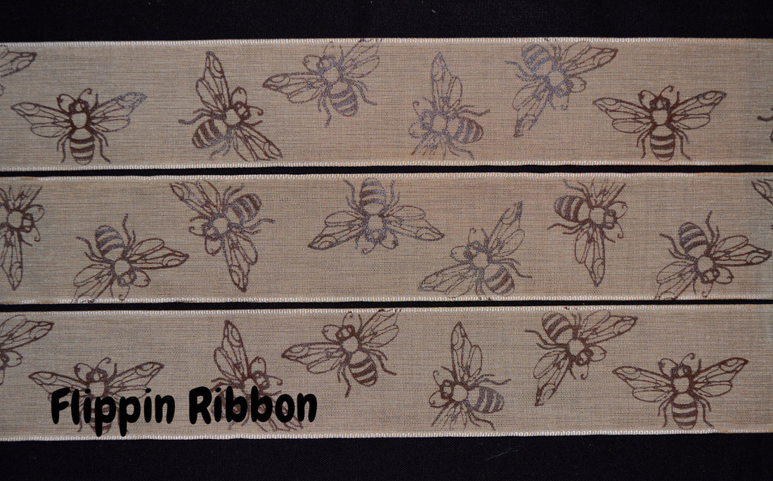 Natural Bee Ribbon - 1 1/2 inch Polyester Ribbon – Flippin Ribbon Crafts