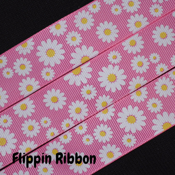 White Daisy Ribbon - 1 inch Printed Grosgrain Ribbon – Flippin Ribbon ...