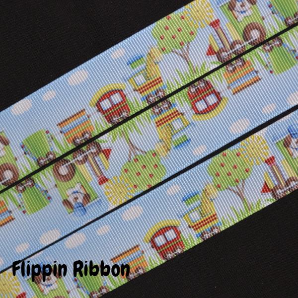 Puppy Train Ribbon - 1 inch Printed Grosgrain Ribbon – Flippin Ribbon ...