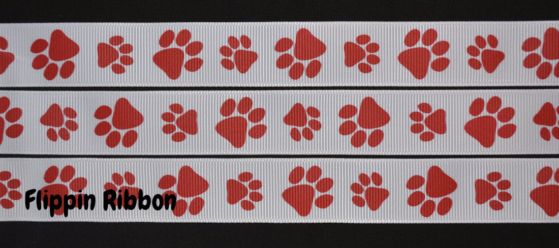 Red Paw Print Ribbon - 7/8 inch Printed Grosgrain Ribbon – Flippin ...