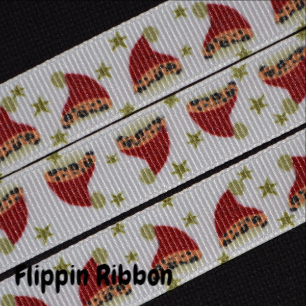 Santa Hat Ribbon - 5/8 inch Printed Grosgrain Ribbon – Flippin Ribbon ...