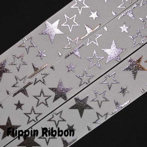 Silver Star Ribbon - 1 1/2 inch Printed Grosgrain Ribbon – Flippin ...