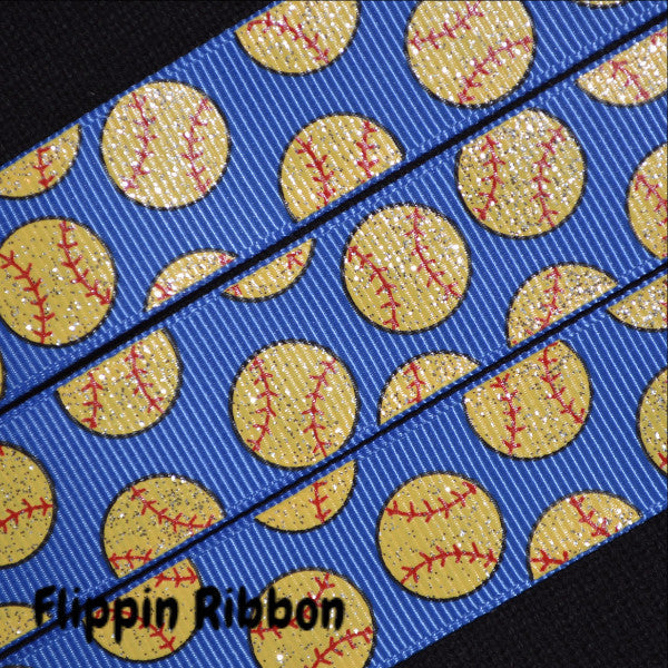 Sparkle Softball Ribbon - 7/8 inch Printed Grosgrain Ribbon – Flippin ...