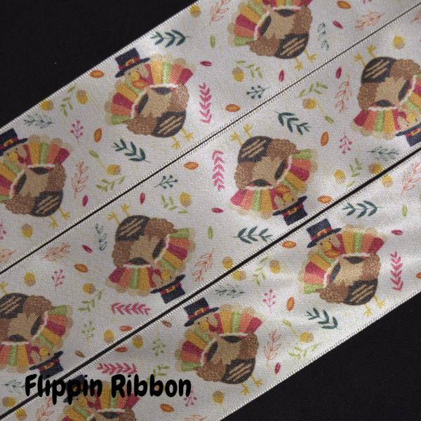 Thanksgiving Turkey Ribbon - 1 1/2 inch Printed Satin Ribbon – Flippin ...