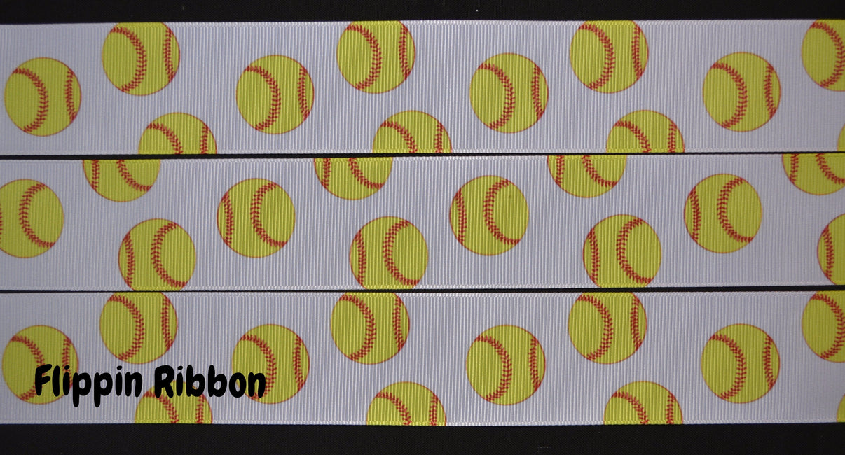 Softball Ribbon - 1 1/2 inch Printed Grosgrain Ribbon – Flippin Ribbon ...