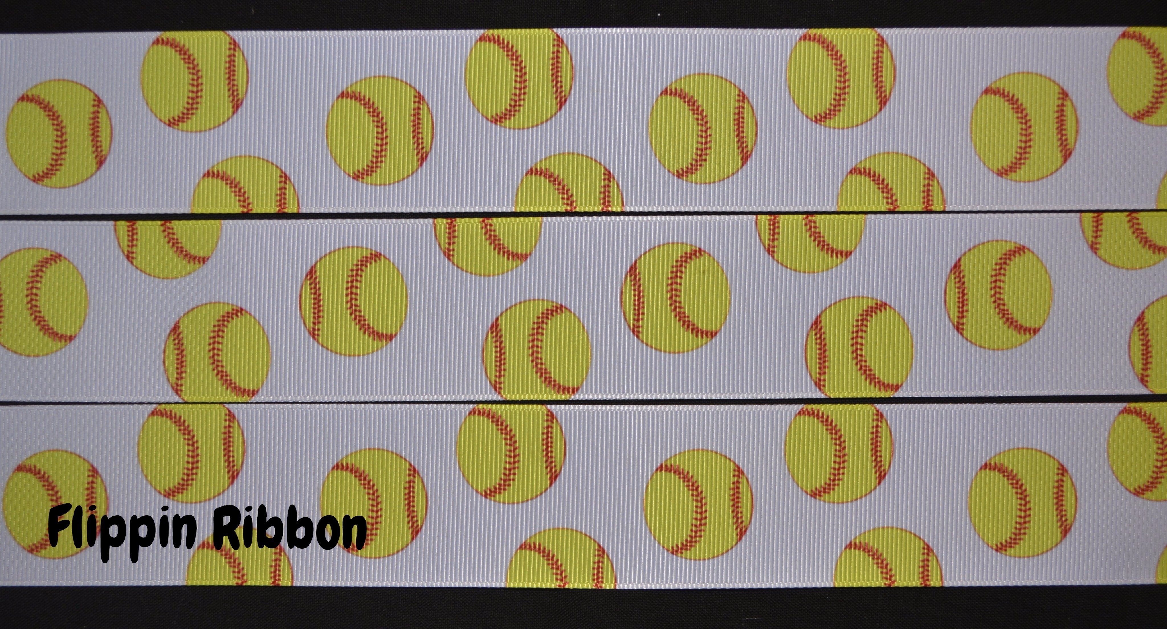 Softball Ribbon - 1 1/2 inch Printed Grosgrain Ribbon – Flippin Ribbon ...