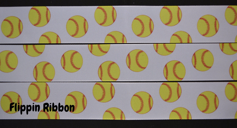 Softball Ribbon - 1 1/2 inch Printed Grosgrain Ribbon – Flippin Ribbon ...
