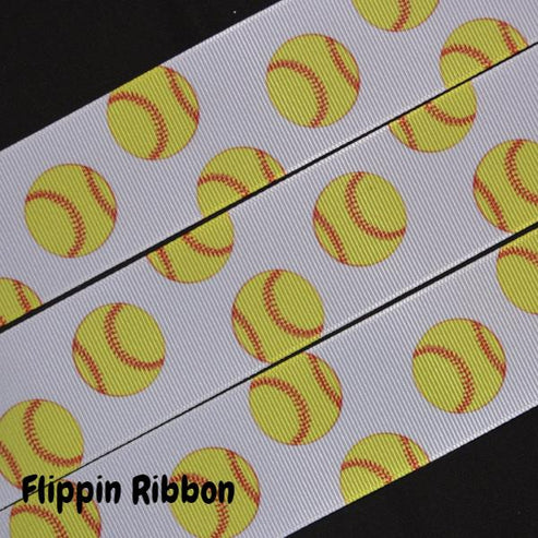 Softball Ribbon - 1 1/2 inch Printed Grosgrain Ribbon – Flippin Ribbon ...