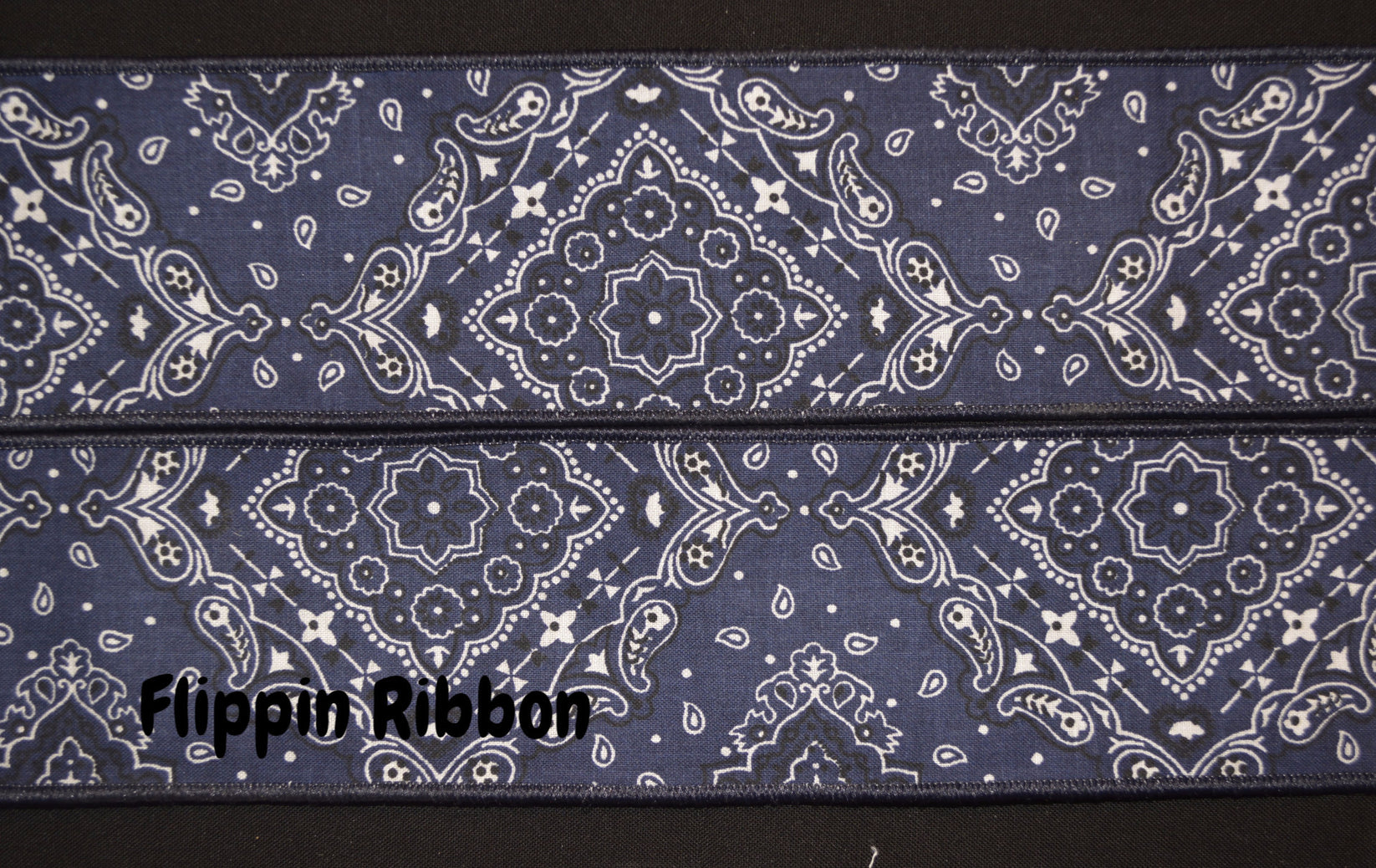 Navy Bandana Ribbon - 2 1/2 inch Wired Polyester Ribbon – Flippin ...